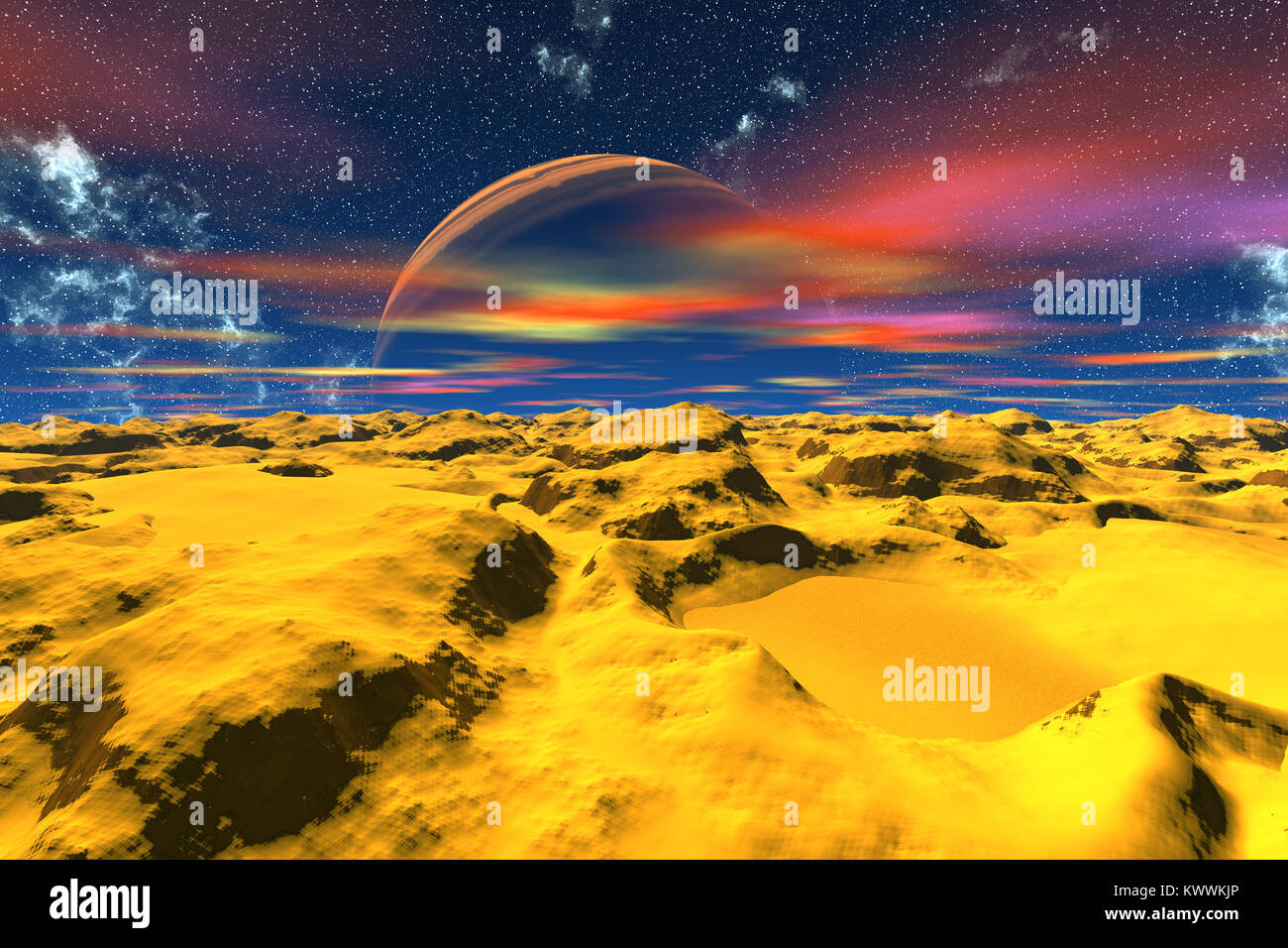 Fantasy alien planet. Desert. 3D illustration Stock Photo - Alamy