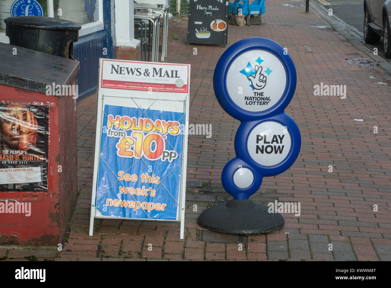 Uk lotto sign outside shop hi-res stock photography and images - Alamy