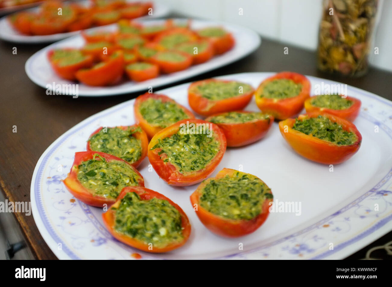 Healthy typical italian tomato dish ready to be eat on the plate ...