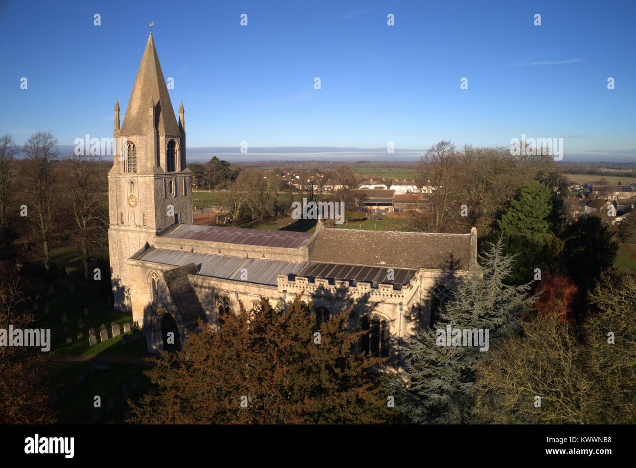 Drones view of St John the Baptists Church, Barnack village ...