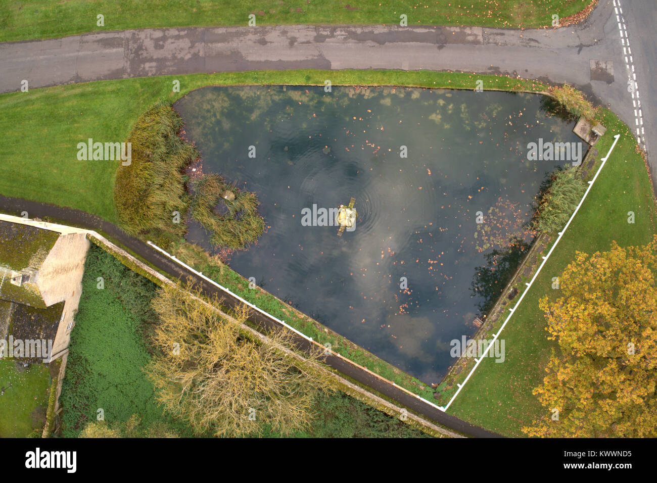 Drone view of Barrowden village green and pond, Rutland County, England ...