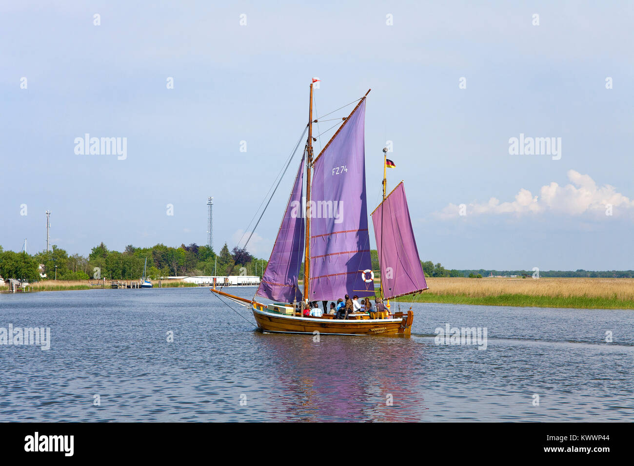 Zeesenboot, a traditional wooden sailing boat at Zingster Strom, Zingst ...