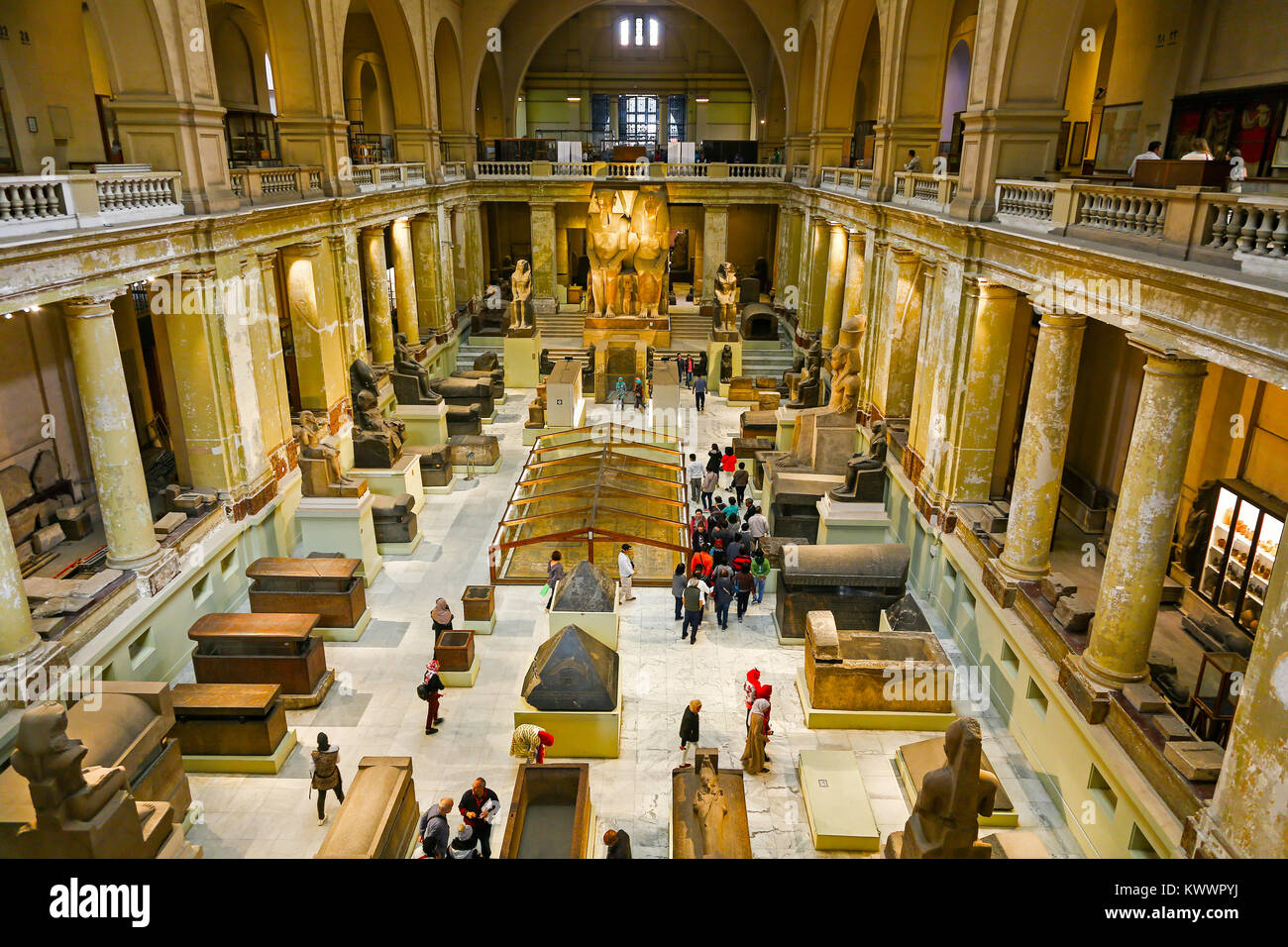 People looking at the artefacts on display inside the central hall of ...