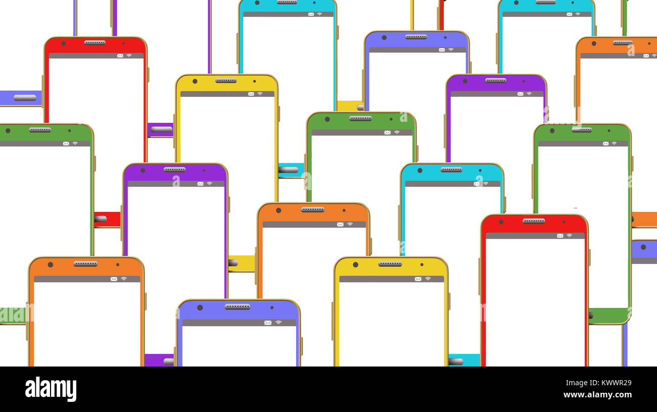 Colorful cell phones are arranged to make an interesting background ...