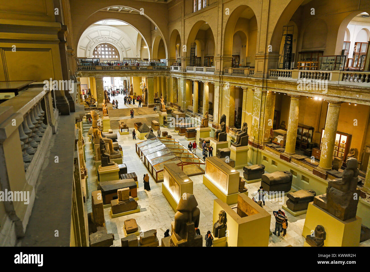 People looking at the artefacts on display inside the central hall of ...