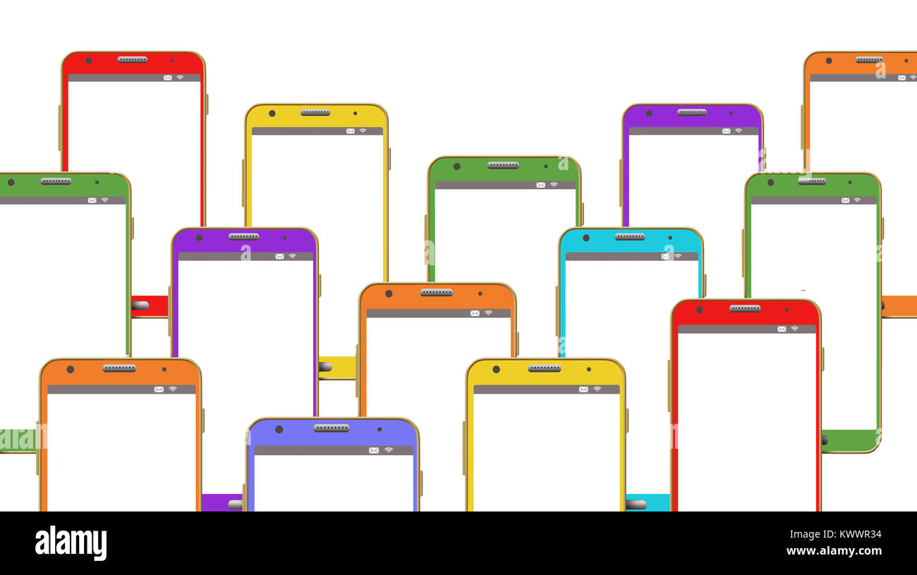 Colorful cell phones are arranged to make an interesting background ...