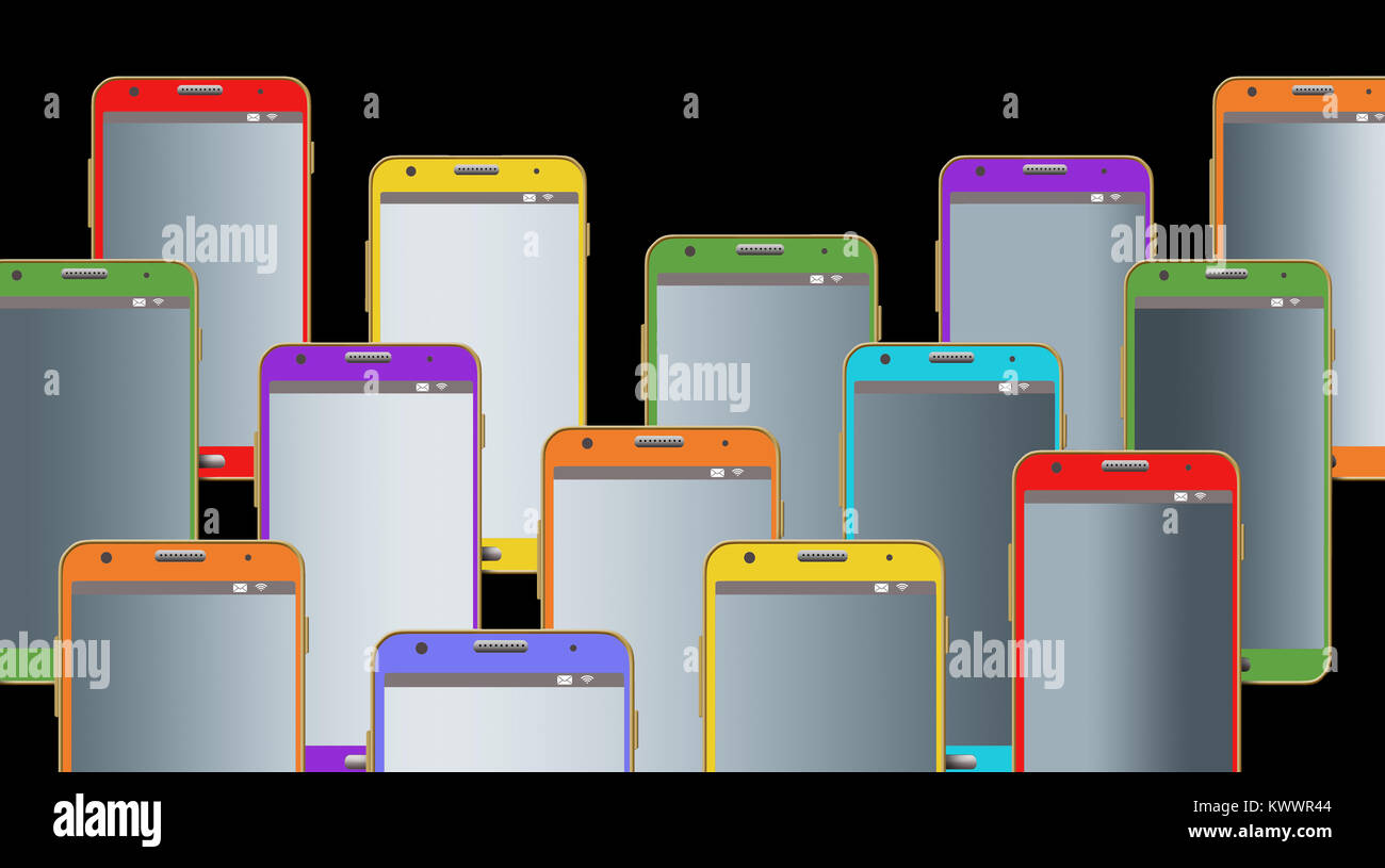 Colorful cell phones are arranged to make an interesting background ...