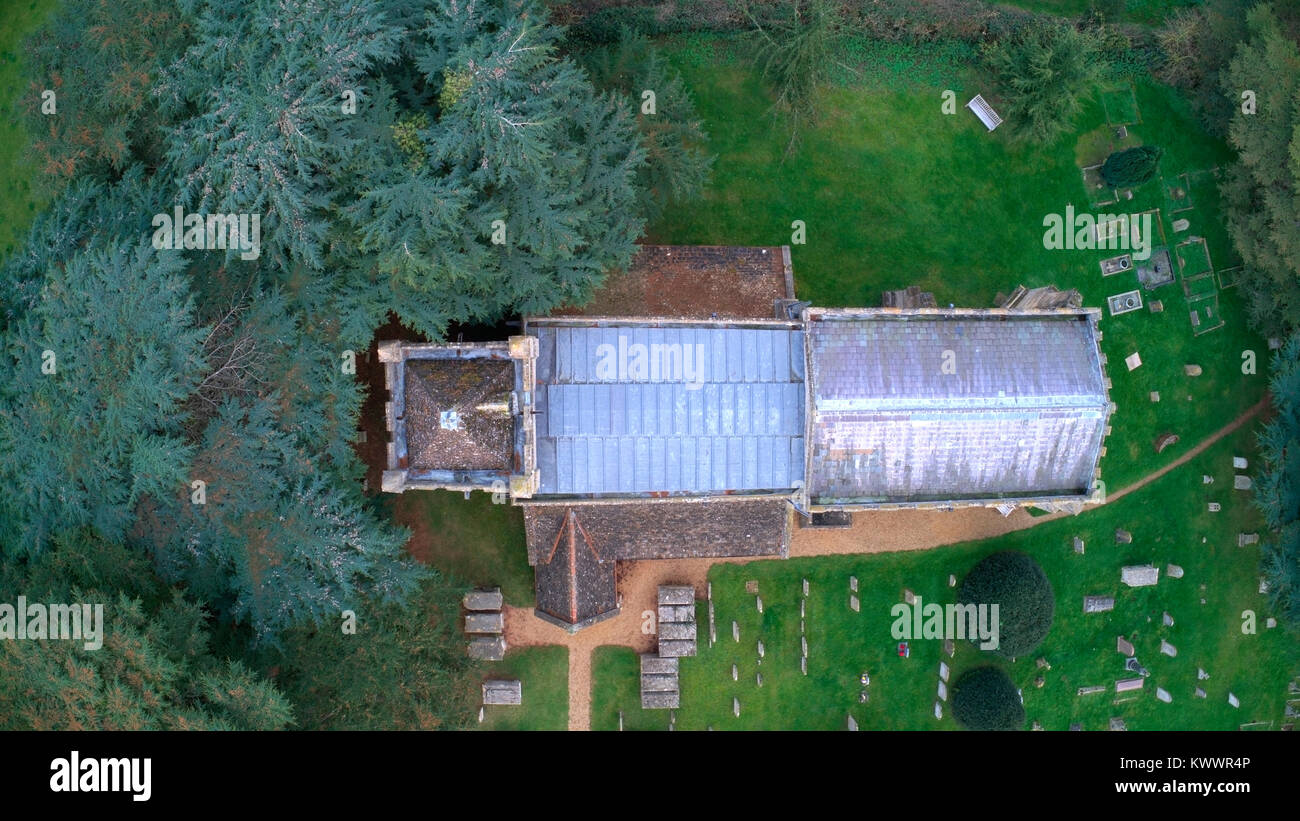 Drones view of St Marys church, Marholm village, Cambridgeshire ...