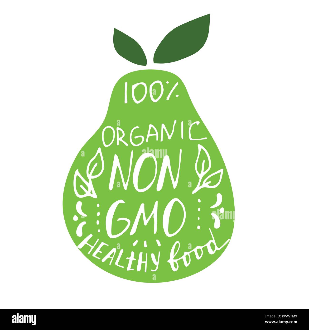 illustration with lettering text on green pear background. Handwritten ...