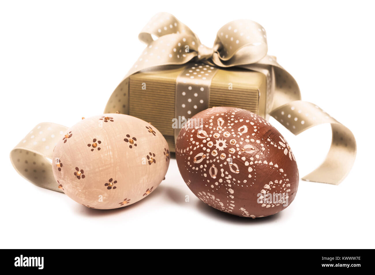 Easter egg and a gift box on white background Stock Photo - Alamy