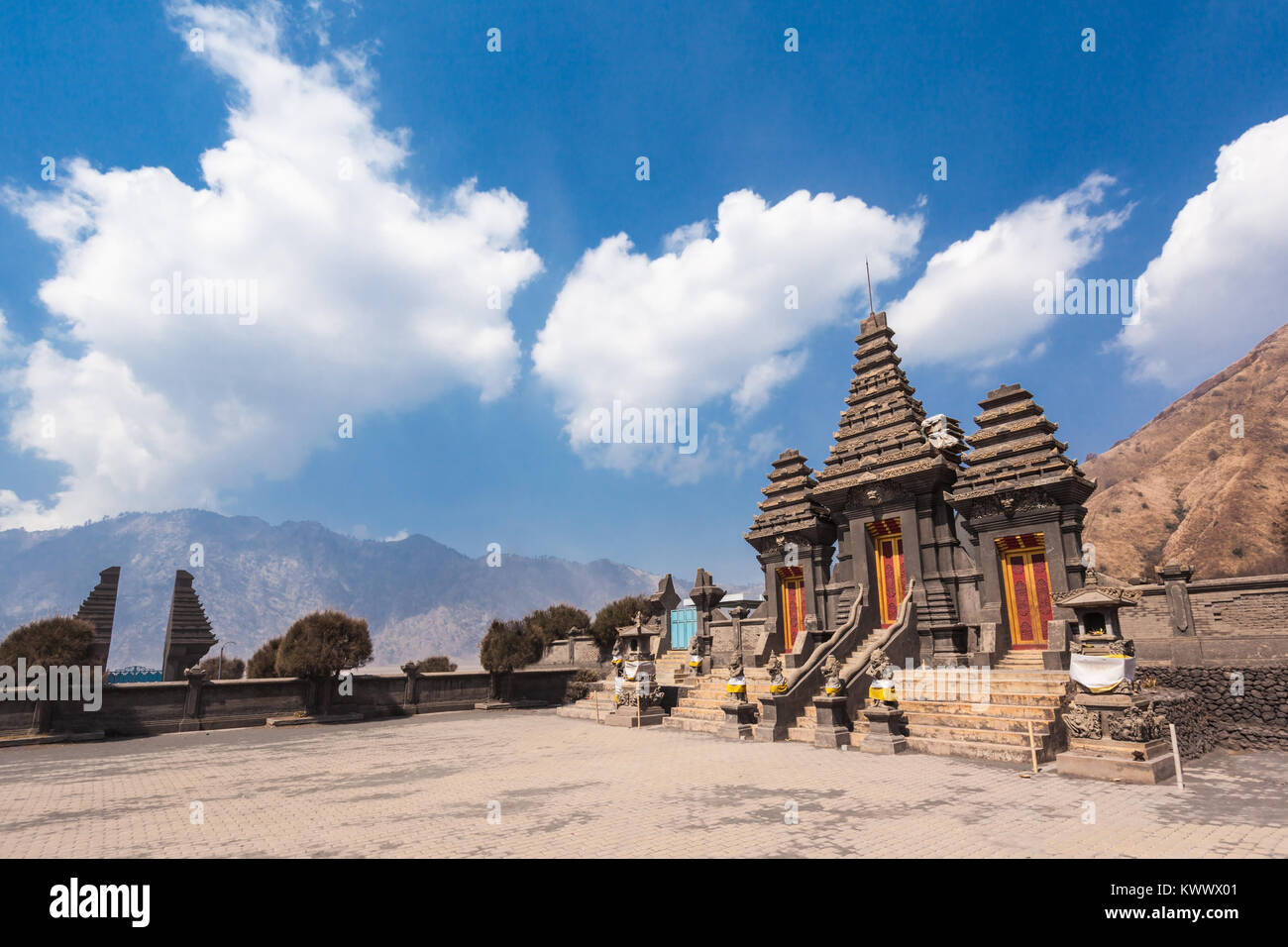 Hindu temple (Pura Luhur Poten) at the foot of Mount Bromo, Java island ...