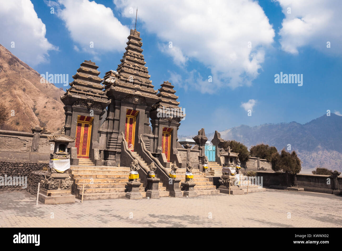 Hindu temple (Pura Luhur Poten) at the foot of Mount Bromo, Java island ...
