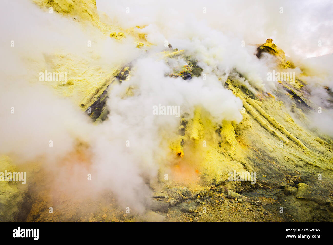 Sulfur mine Inside crater of Ijen volcano, East Java, Indonesia Stock ...