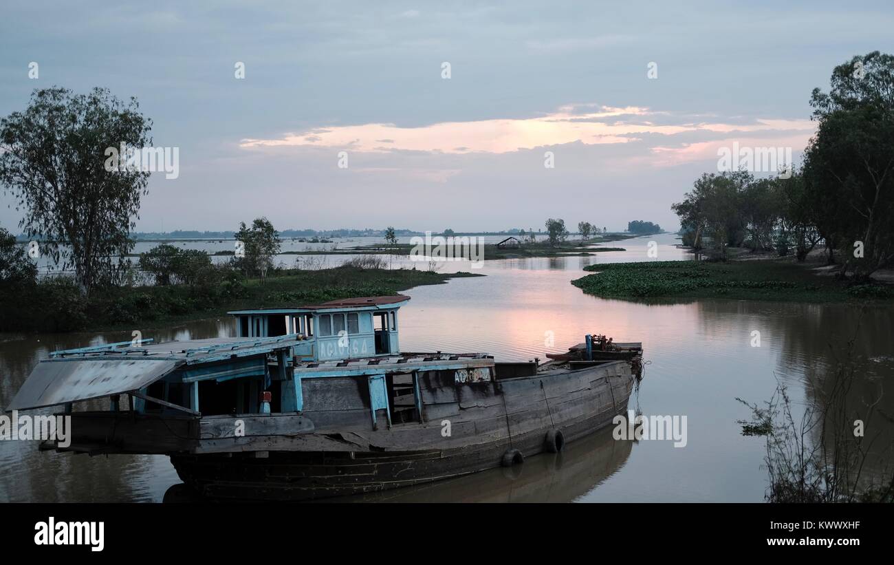 Abandoned Boat on the Borei Shoreline Takeo, Cambodia Decrepit Third ...