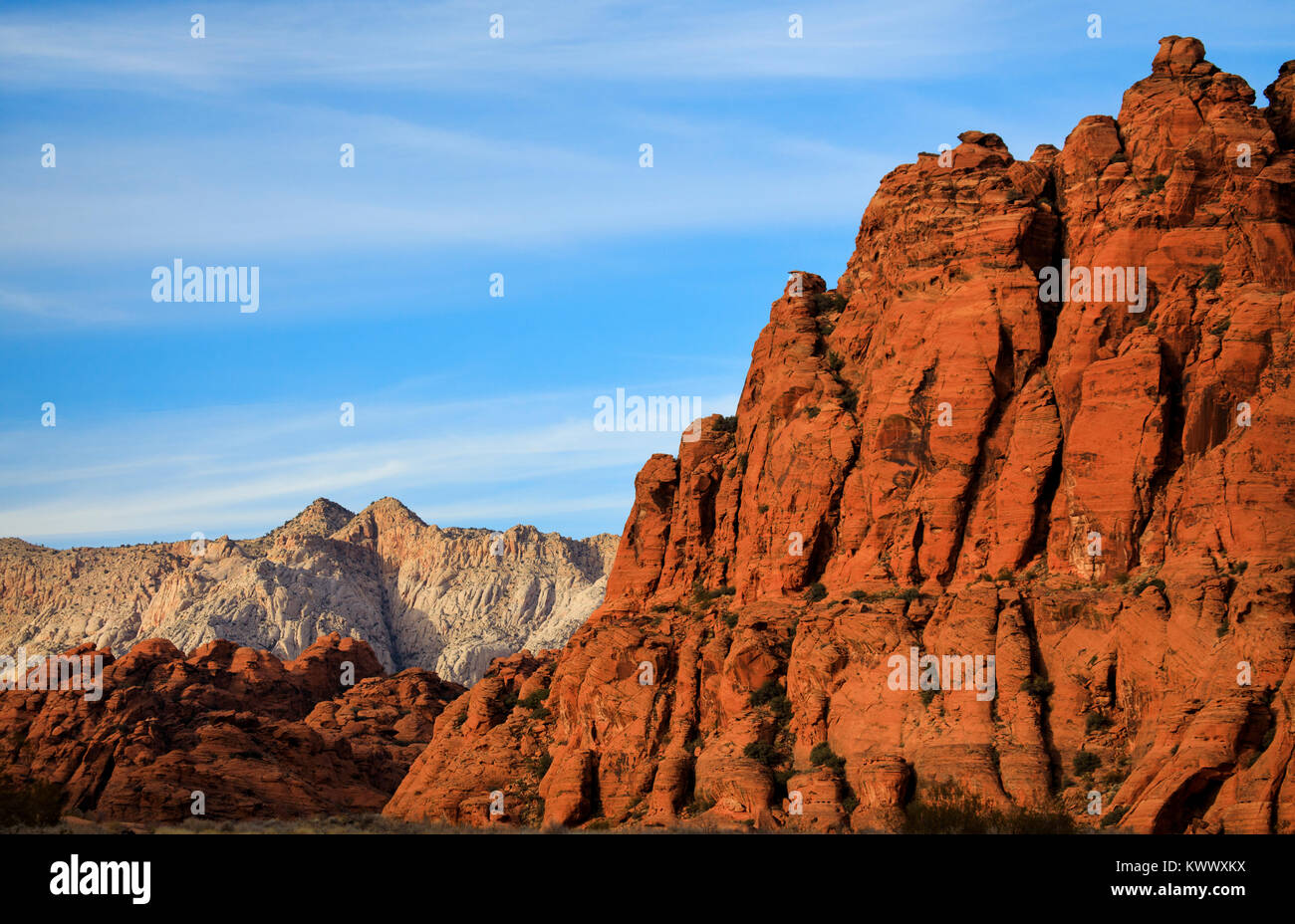 The late afternoon sun lights up the red rock of the Island in the Sky ...