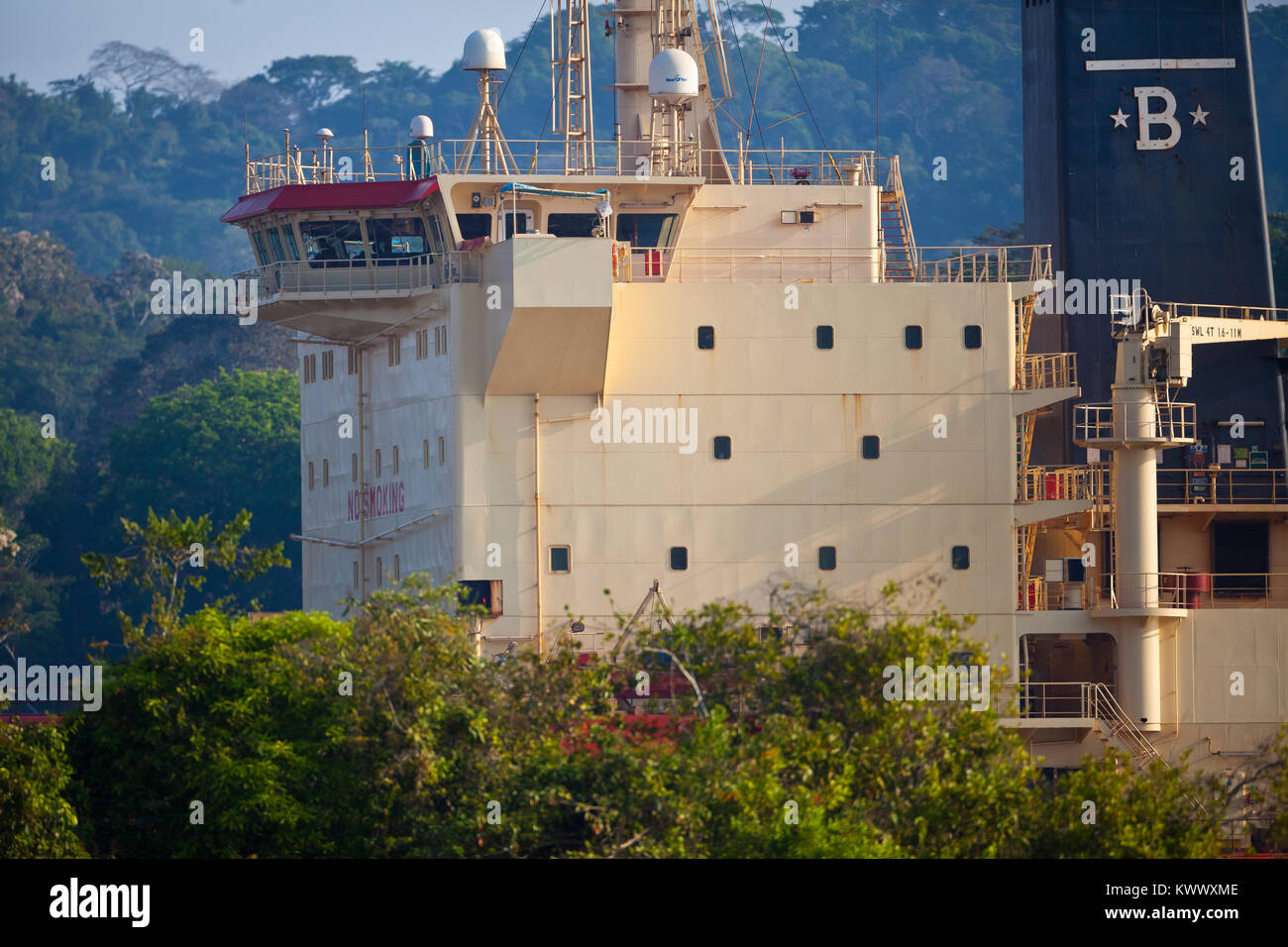 Big ship passing through the Panaam Canal, Gatun lake, Republic of ...