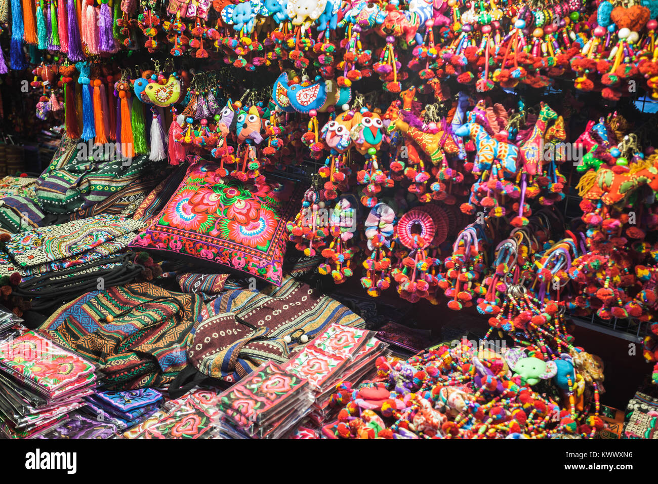 Colorful thai style fabric in the market, Thailand Stock Photo - Alamy