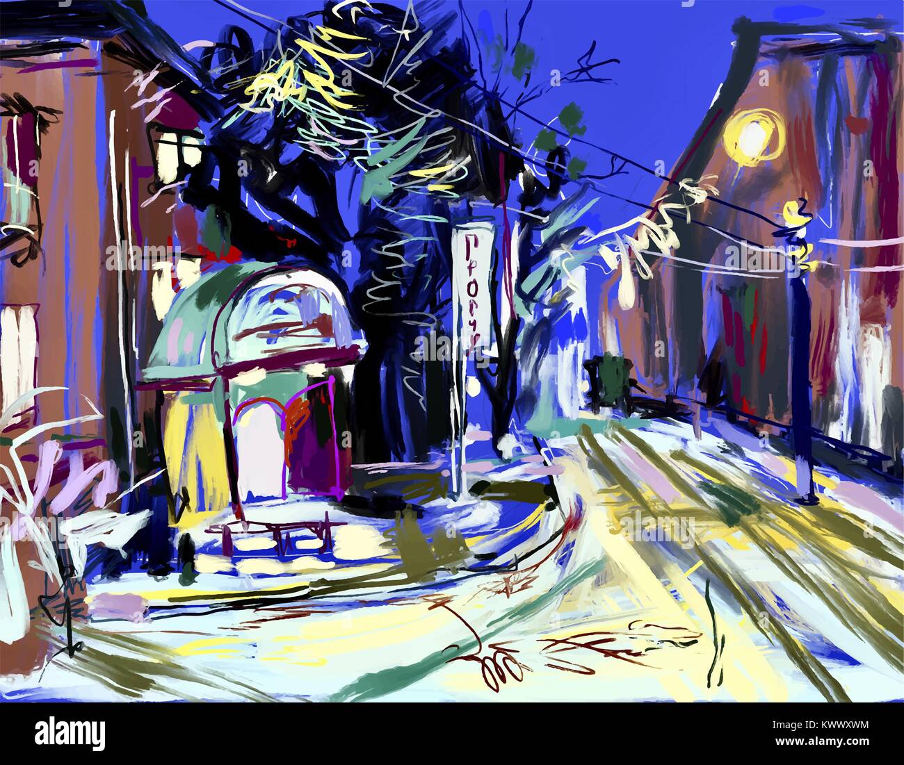 digital sketch drawing of winter evening landscape Stock Vector Image ...