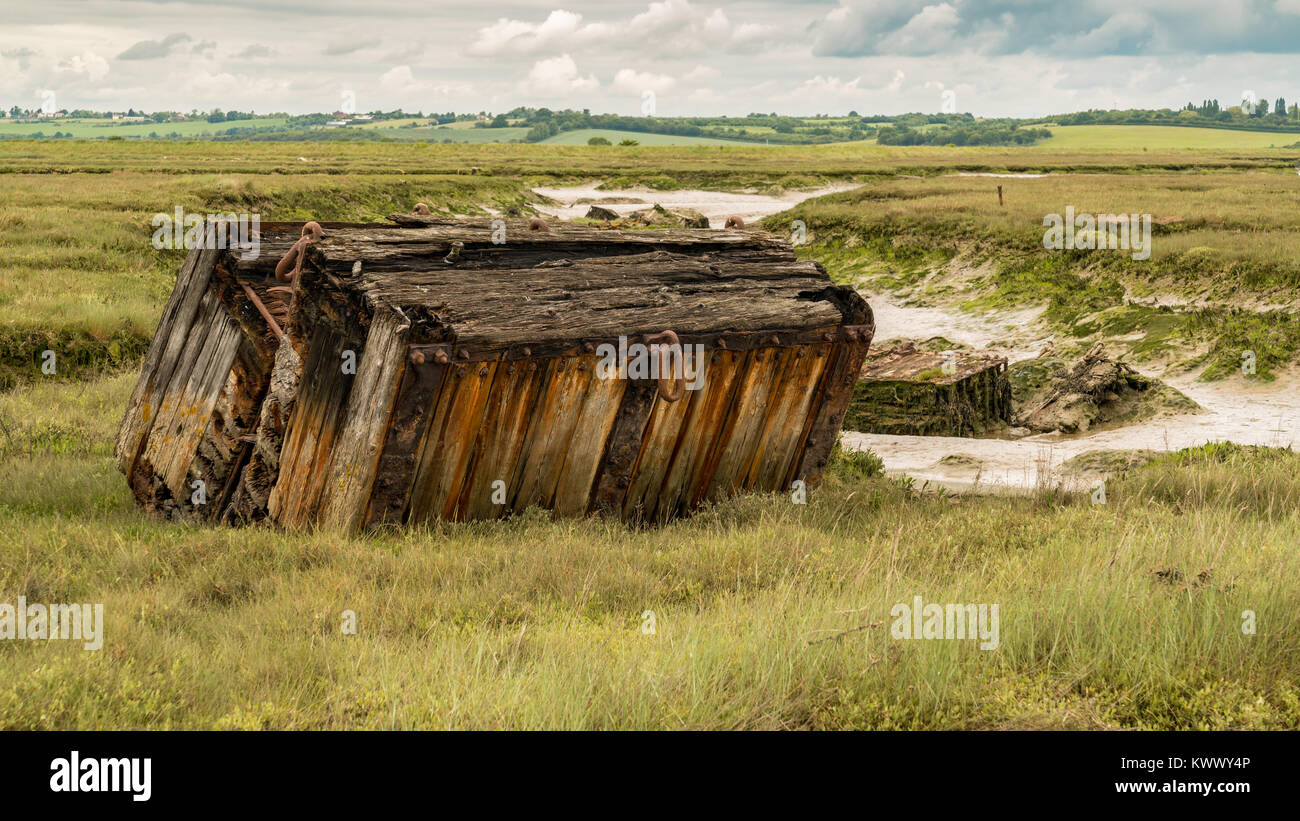 Old pontoons in the marshland near the River Crouch, Wallasea Island ...