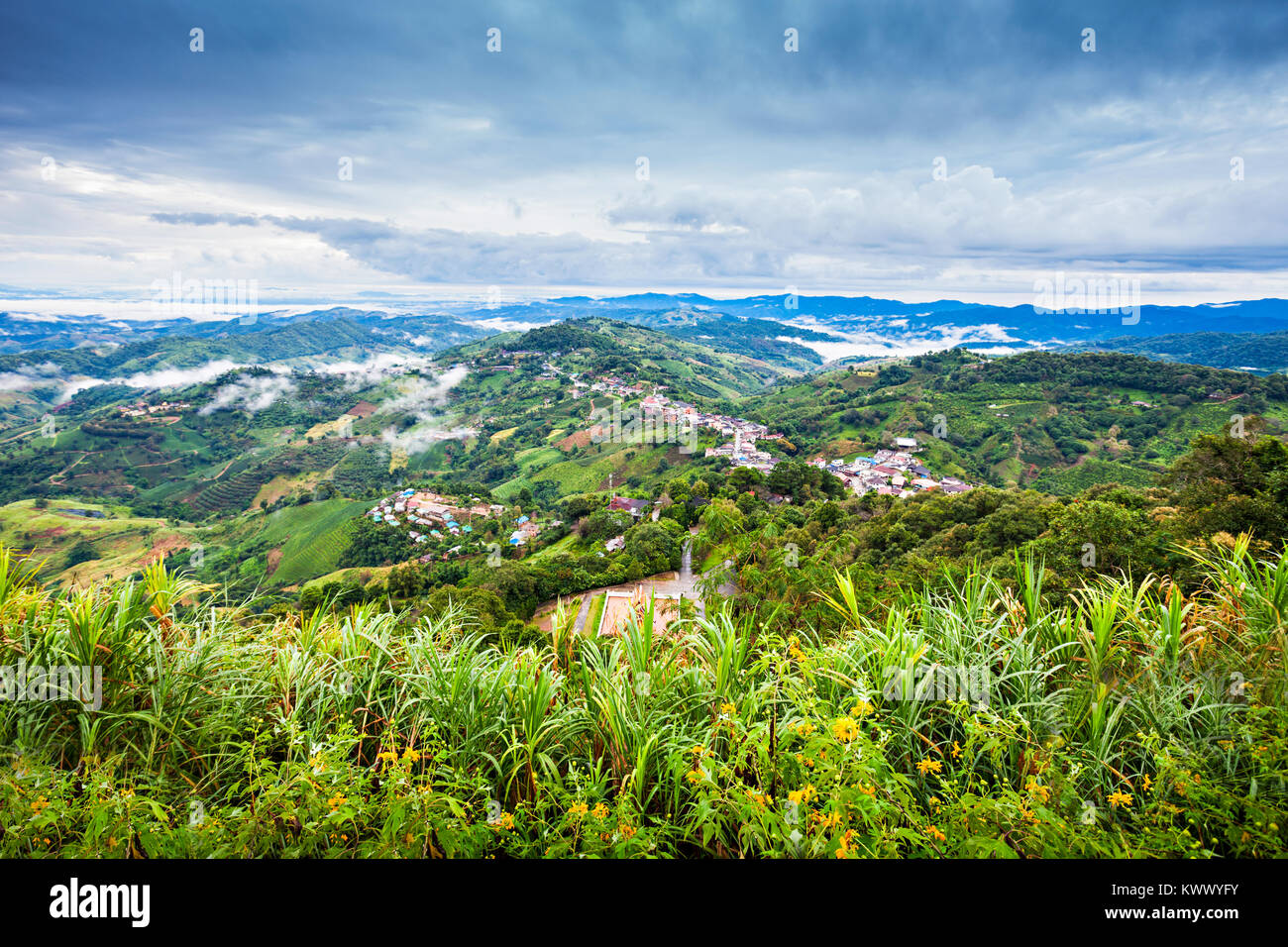 Mae Salong aerial view, Chiang Rai Province, Northern Thailand Stock ...