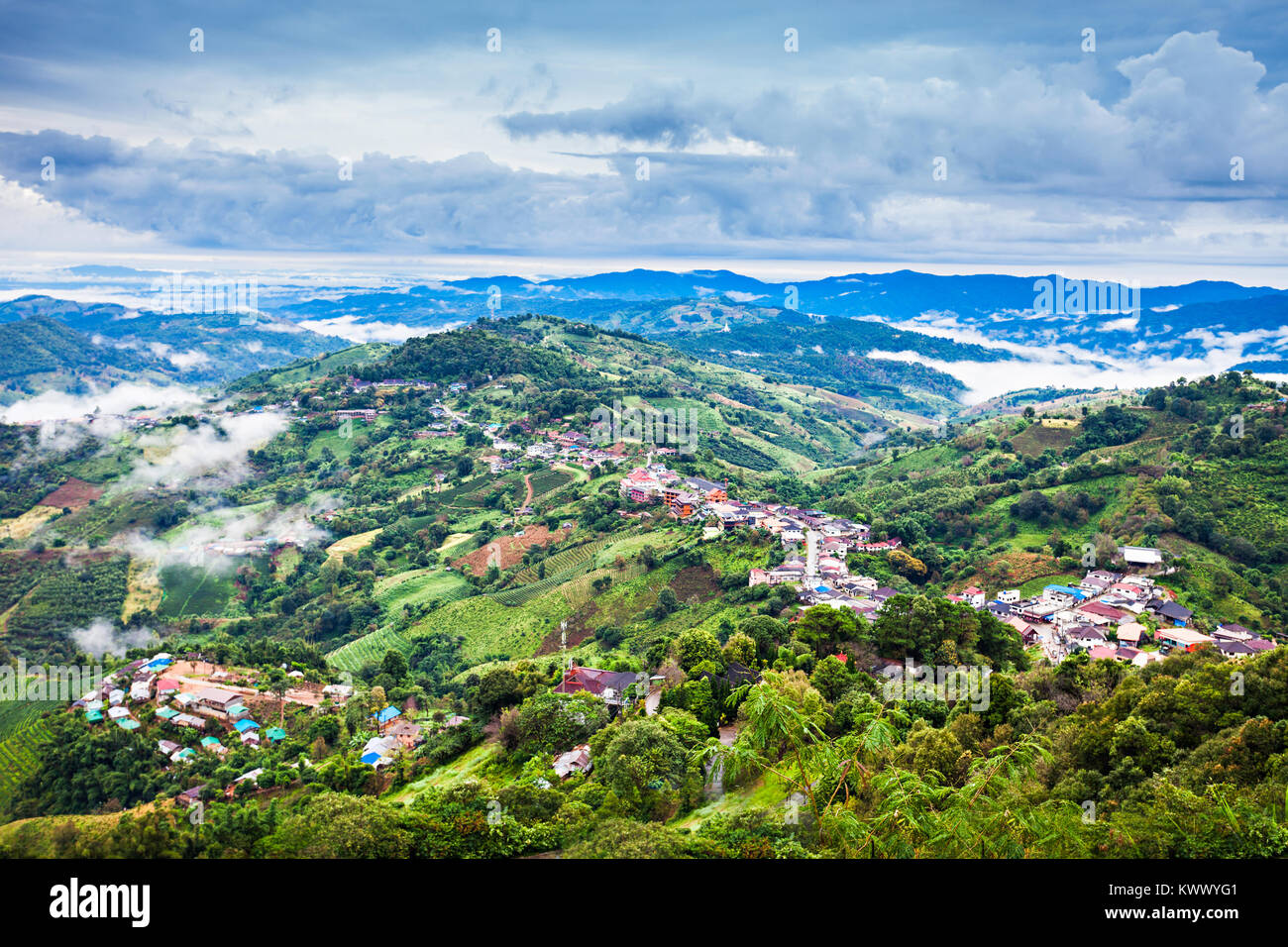Mae Salong aerial view, Chiang Rai Province, Northern Thailand Stock ...
