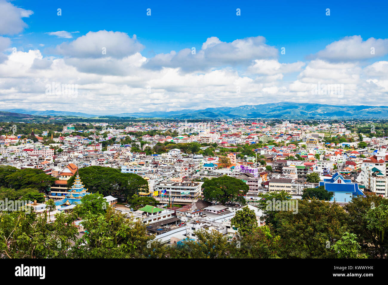 Mae Sai aerial view from Wat Phra That Wai Dao (Black Scorpion Temple ...