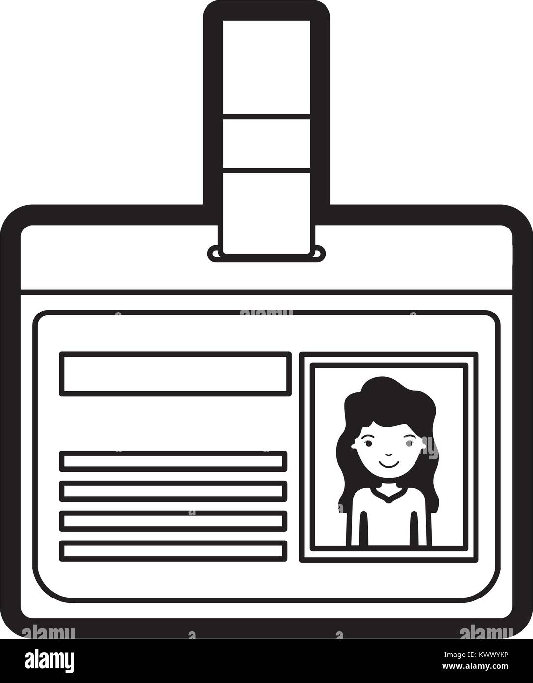 identification card with half body woman picture with long wavy hair in ...