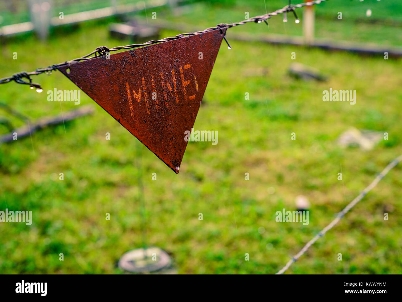 Old mine field sign as a leftover from the siege in Sarajevo, Bosnia ...