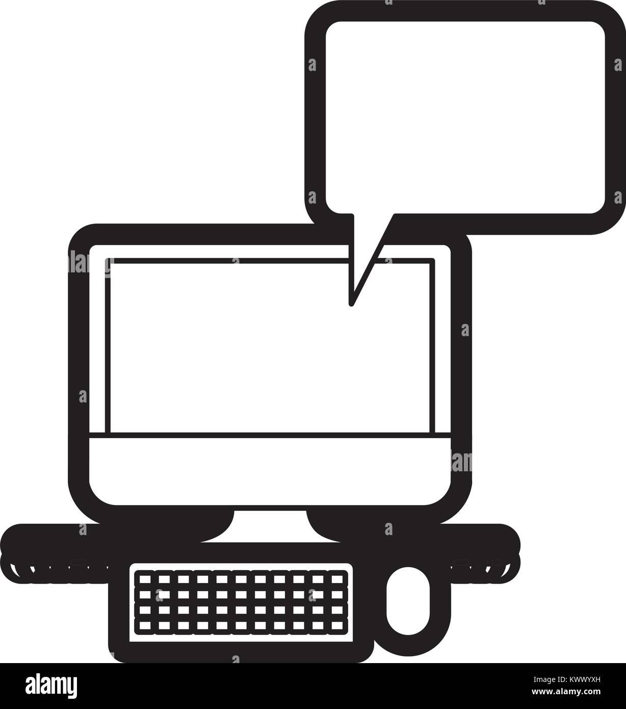 desktop computer with bubble dialogue in black silhouette with thick ...