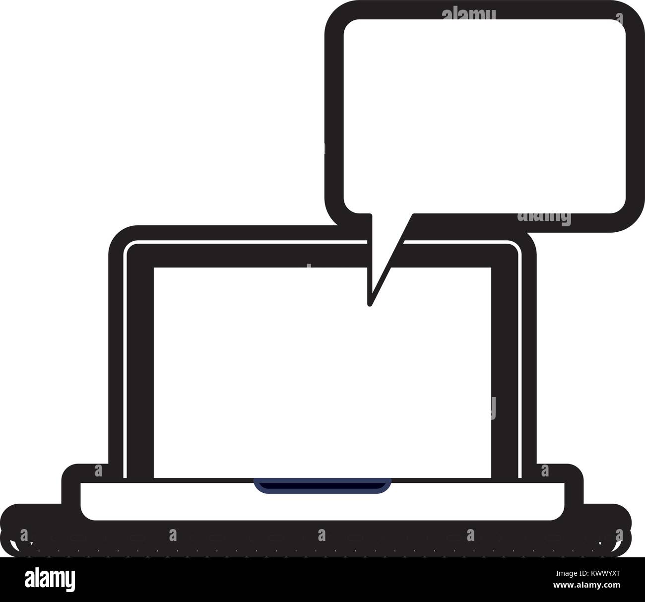 laptop computer with bubble dialogue in black silhouette with thick ...