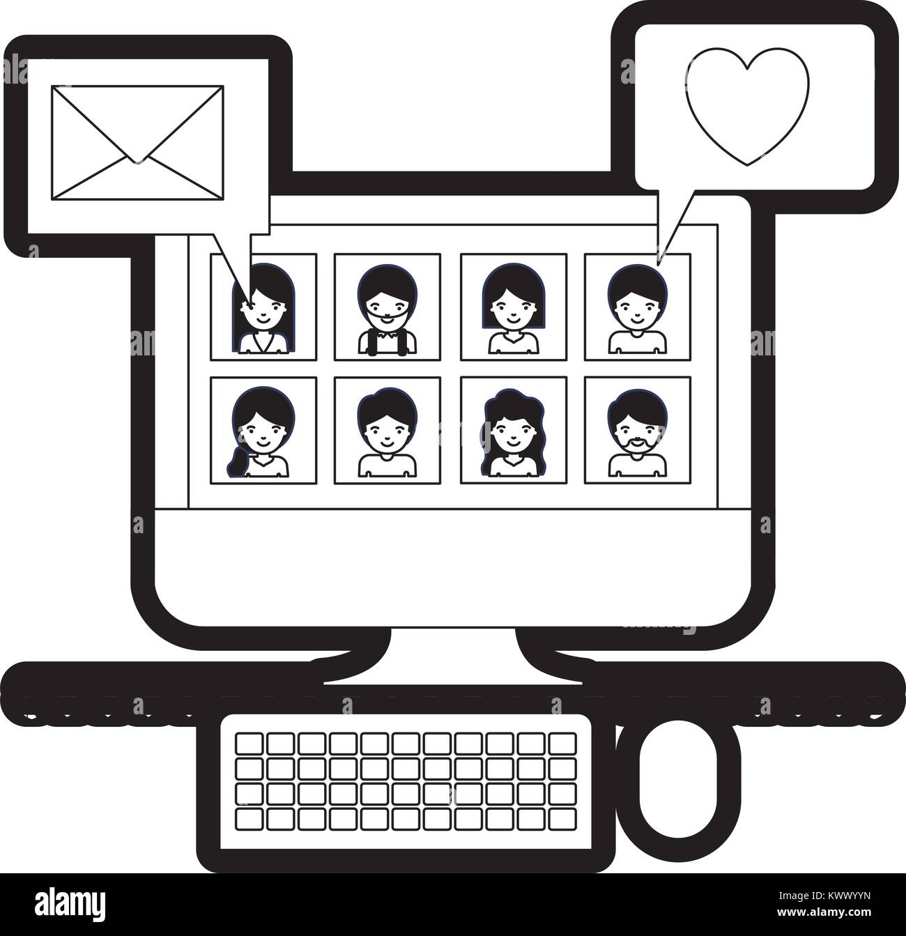 people picture profiles social network in desktop computer screen with ...