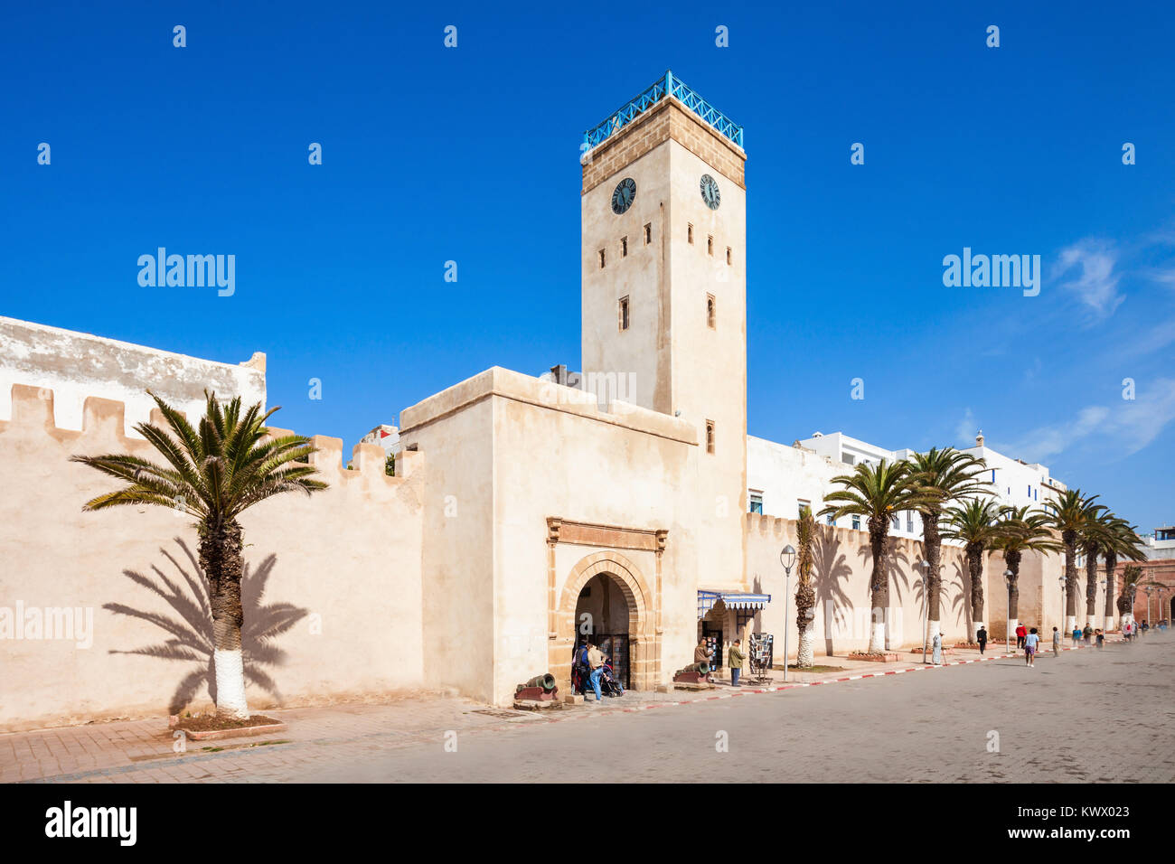Medina entrance tower and old city walls in Essaouira, Morocco Stock ...