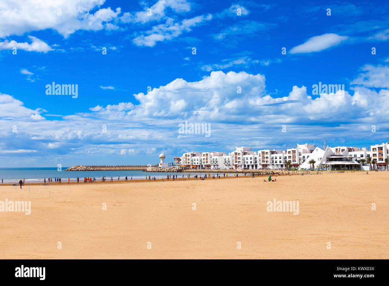 Agadir main beach in Agadir city, Morocco. Agadir is a major city in ...