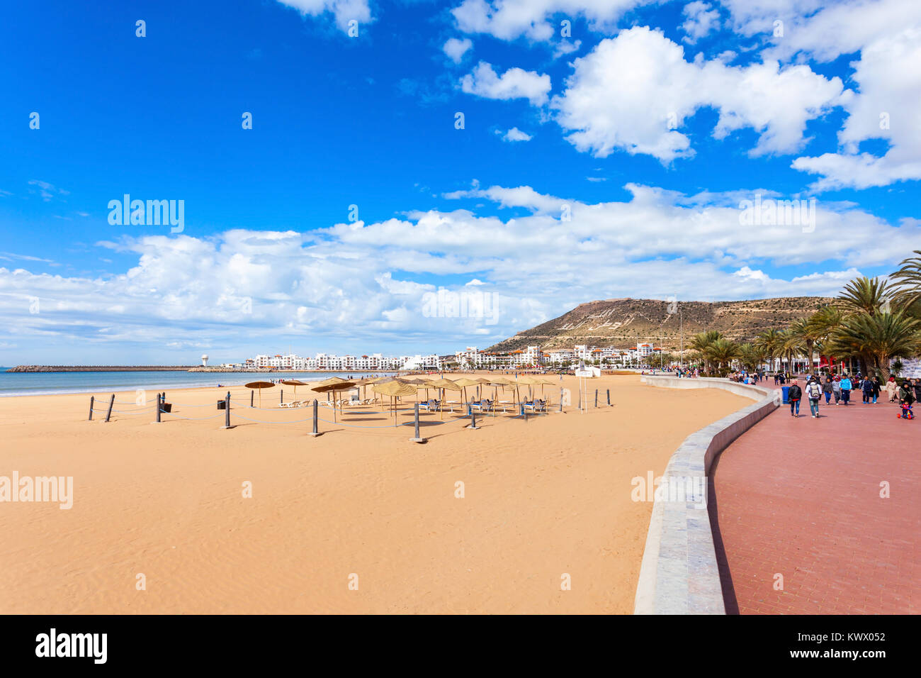 Agadir main beach in Agadir city, Morocco. Agadir is a major city in ...