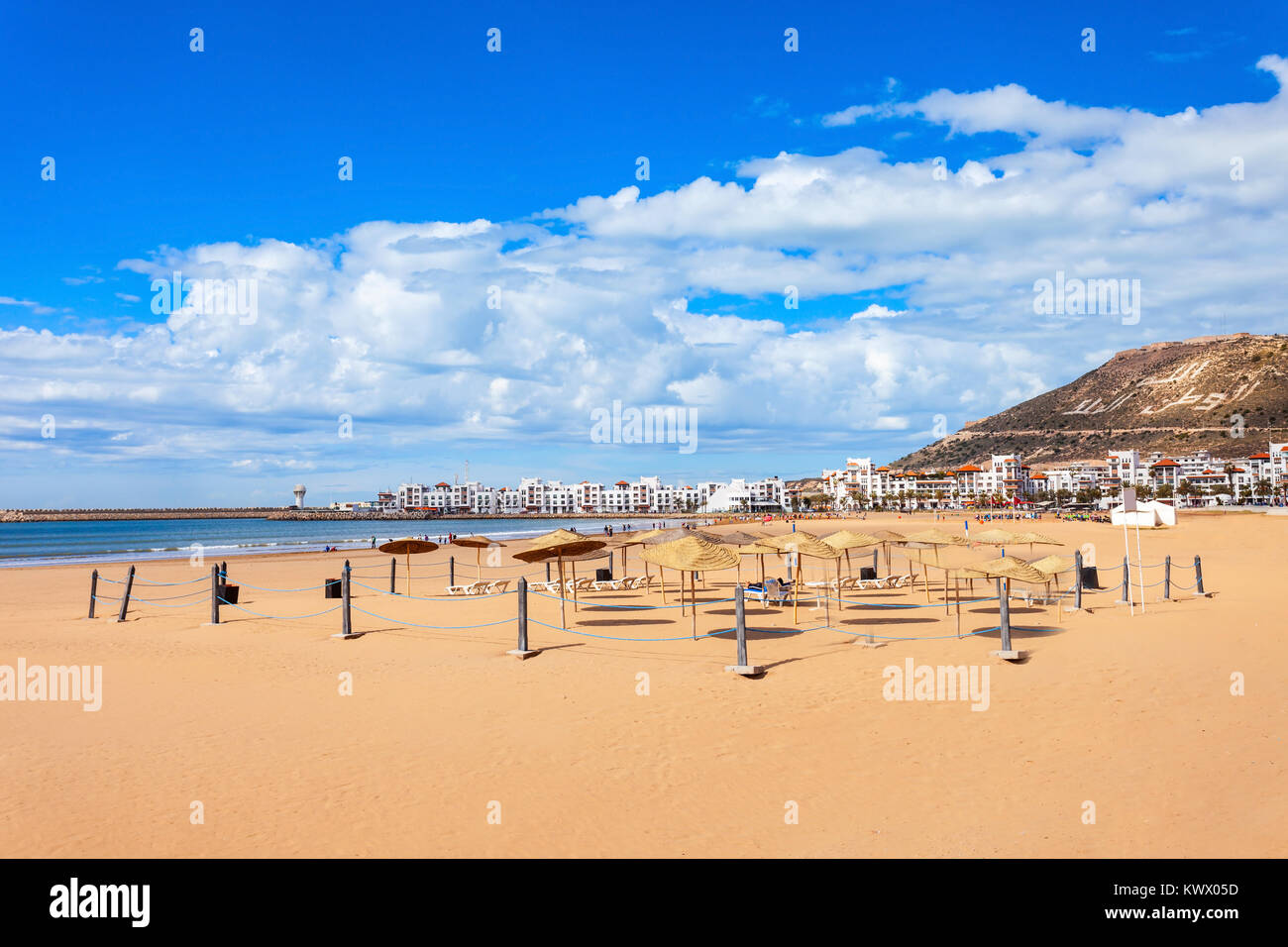 Agadir main beach in Agadir city, Morocco. Agadir is a major city in ...