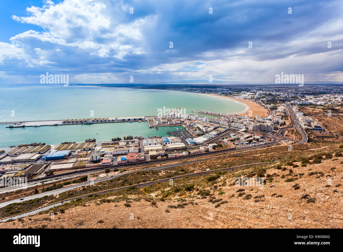 Agadir aerial panoramic view from the Agadir Kasbah (Agadir Fortress ...