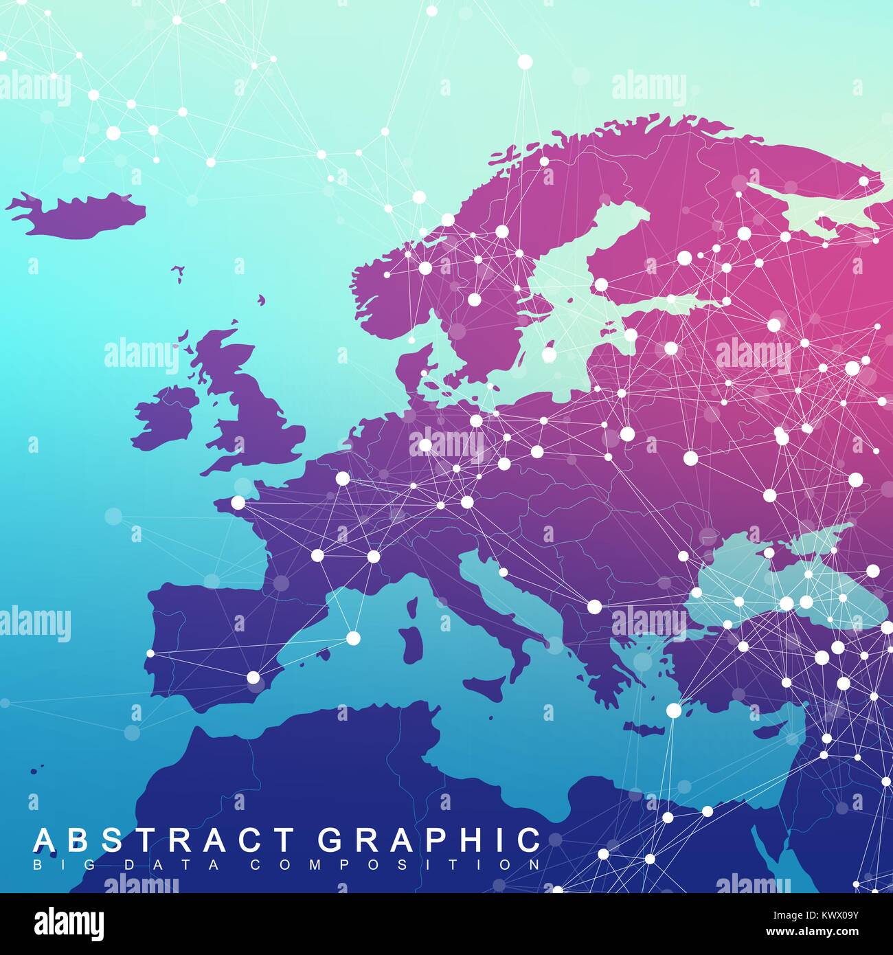 Global network connection with Europe Map. Network and big data ...