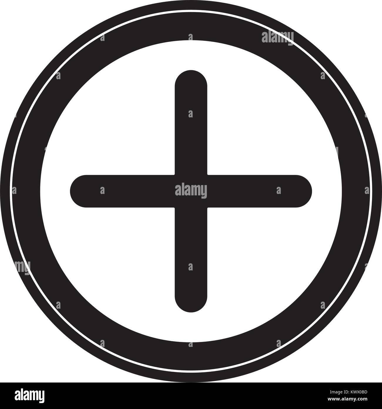 plus icon in circle in black silhouette with thick contour Stock Vector ...