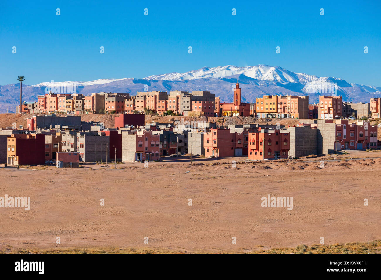 Ouarzazate city and High Atlas Mountains aerial panoramic view, Morocco ...