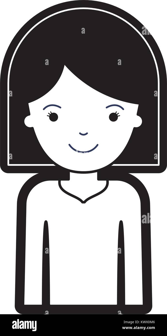 half body woman with hair middle length in black silhouette with thick ...