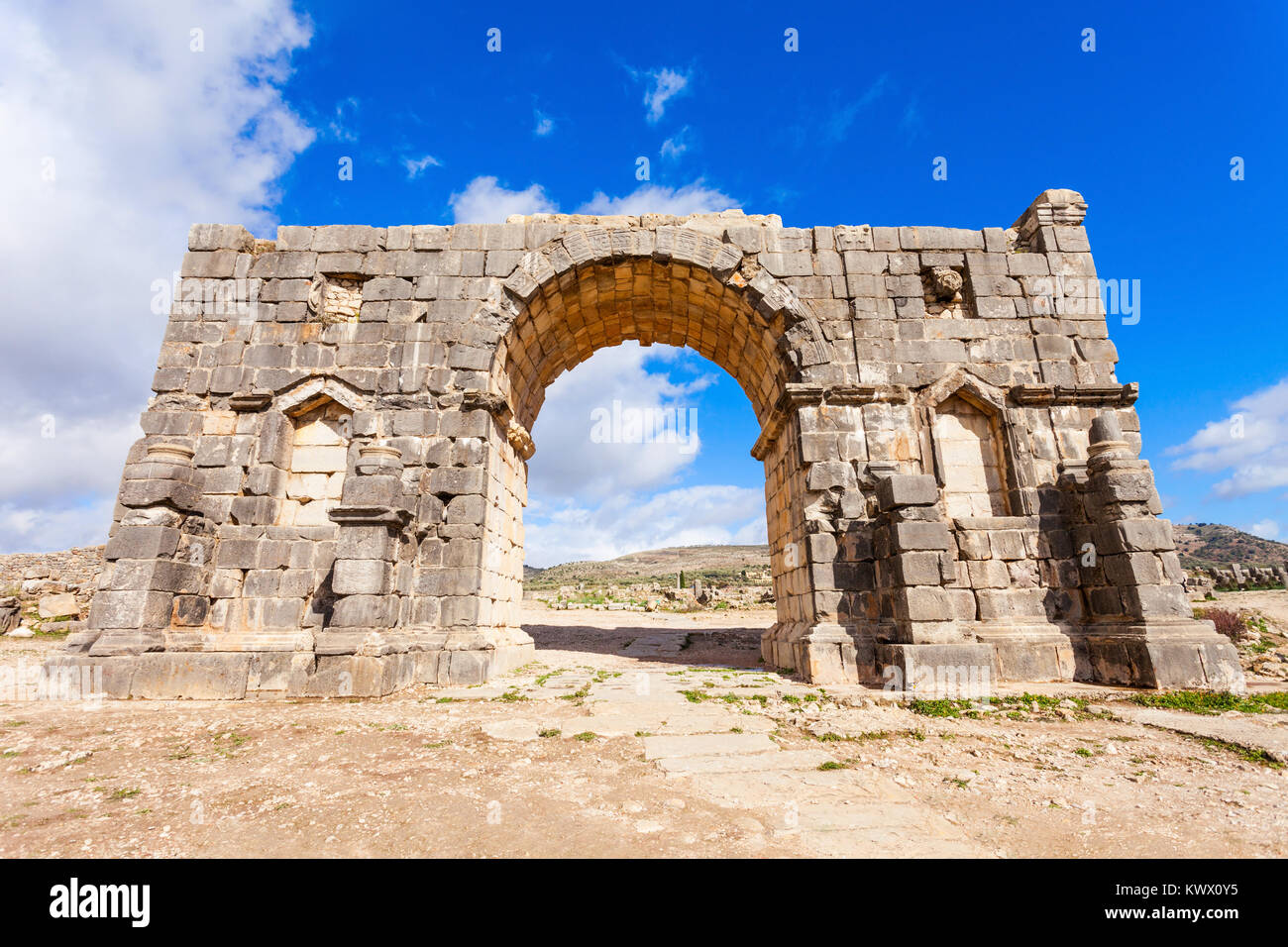 Volubilis near Meknes in Morocco. Volubilis is a partly excavated ...