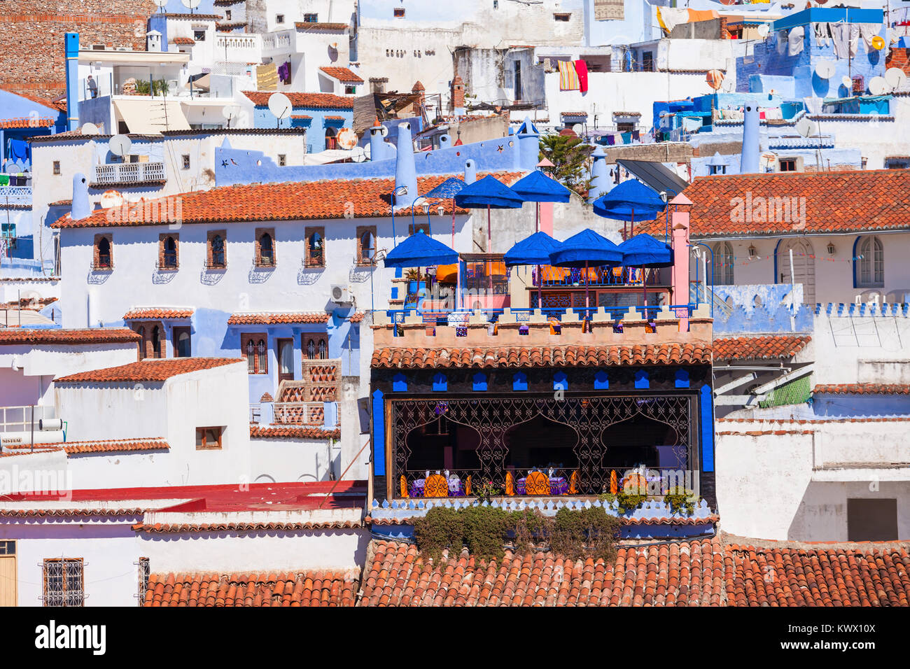 Chefchaouen aerial panoramic view. Chefchaouen is a city in northwest ...