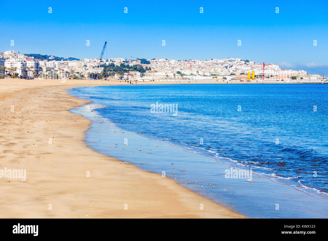 Tangier city beach in Tangier, Morocco. Tangier is a major city in ...