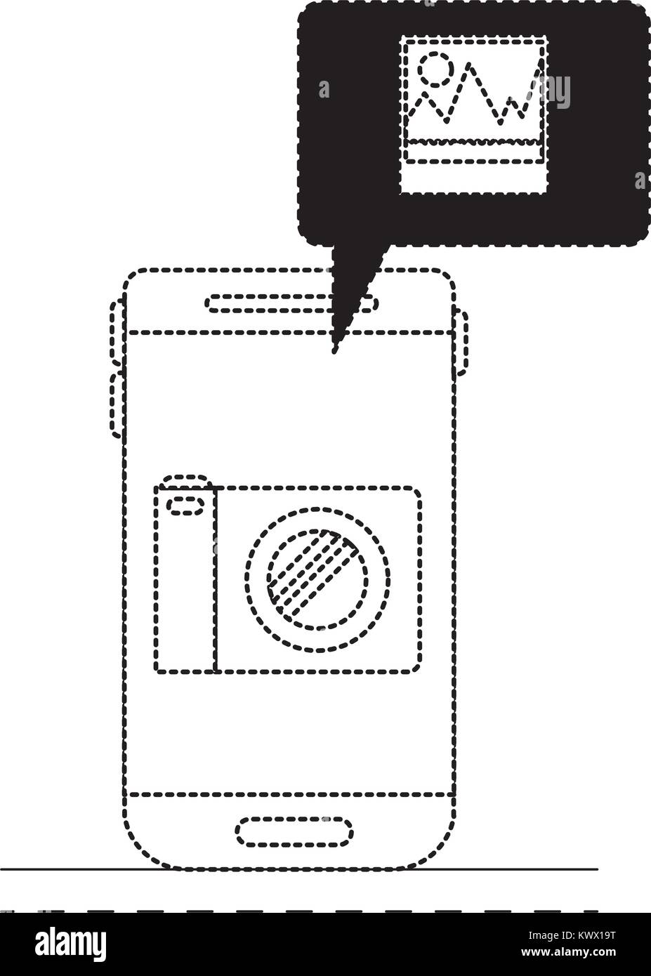 smartphone photo app and dialogue box in black dotted silhouette Stock ...