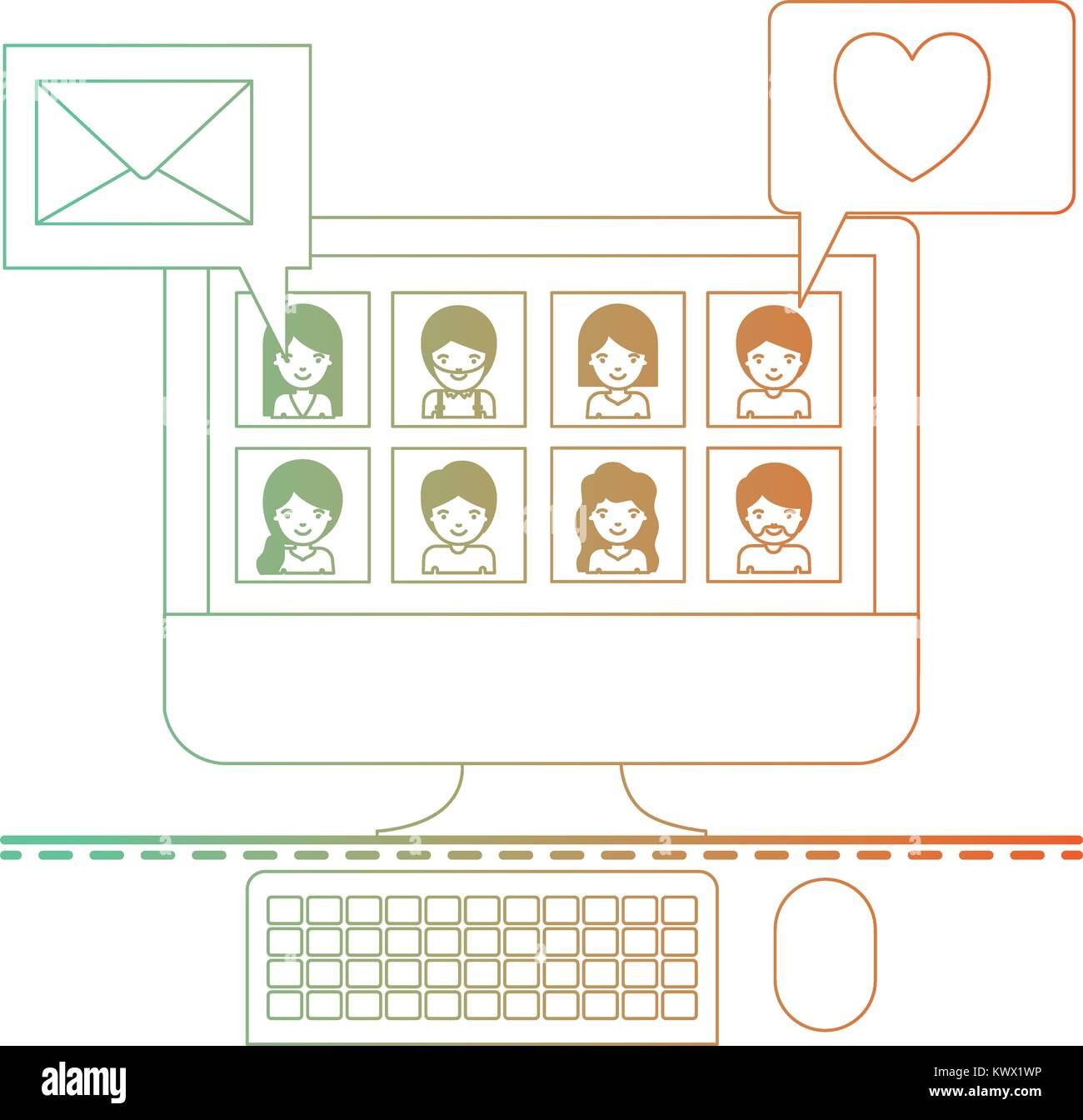 people picture profiles social network in desktop computer screen with ...