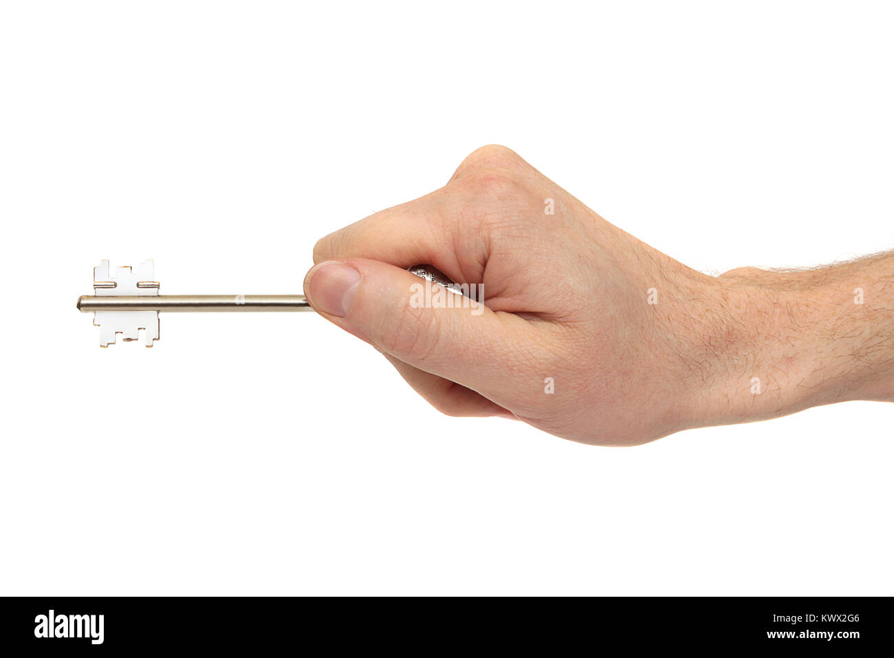 Key in a hand on white background Stock Photo - Alamy