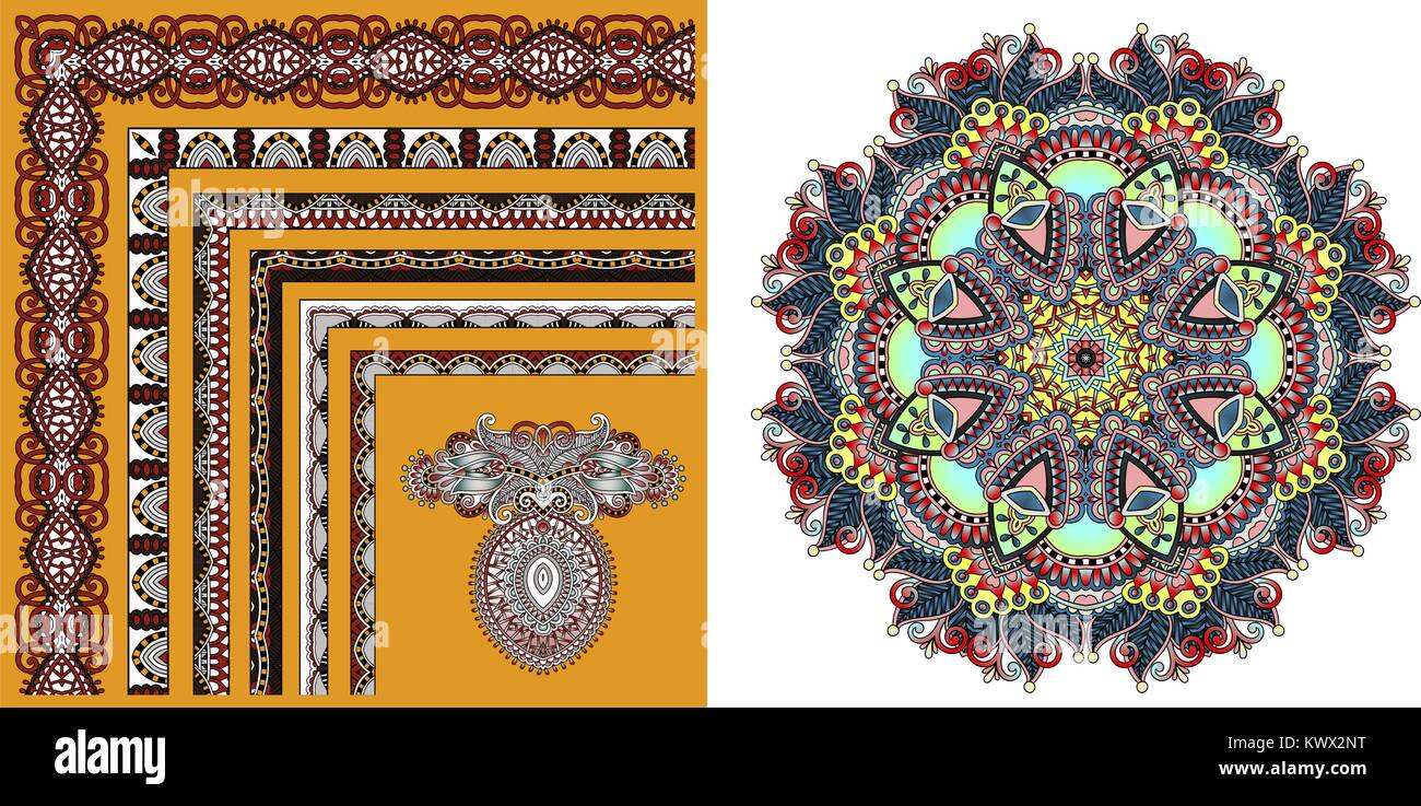 set of floral corner and circle pattern to decorative frame desi Stock ...