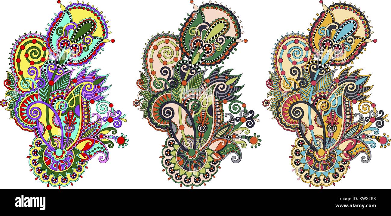 paisley flower pattern in three colors version, decorative flora Stock ...