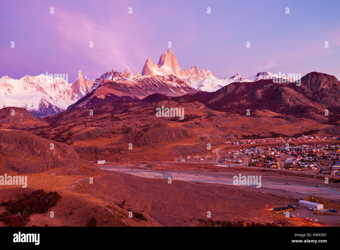 Fitz Roy sunrise view. Fitz Roy is a mountain near El Chalten in ...