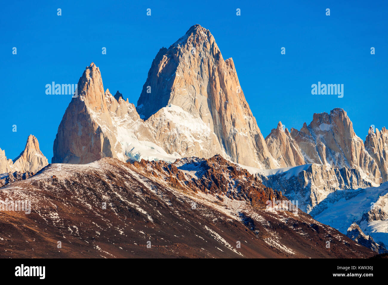 Fitz Roy sunrise view. Fitz Roy is a mountain near El Chalten in ...